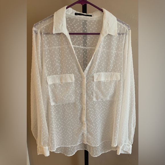 Zara | Tops | Zara Basics Collection Sheer White Button Down Top | Poshmark